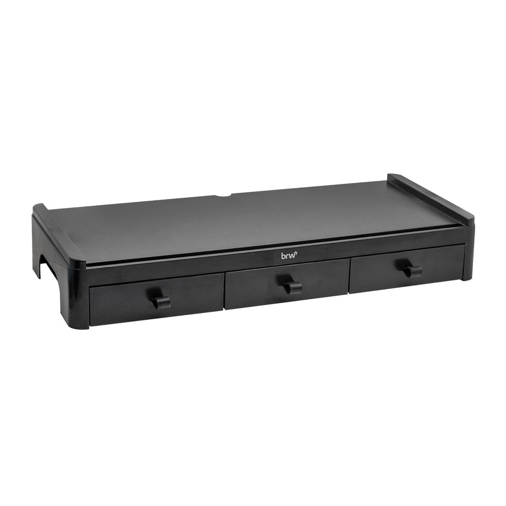 BASE PLÁSTICA PARA MONITOR C/ 3 GAVETAS - PRETO